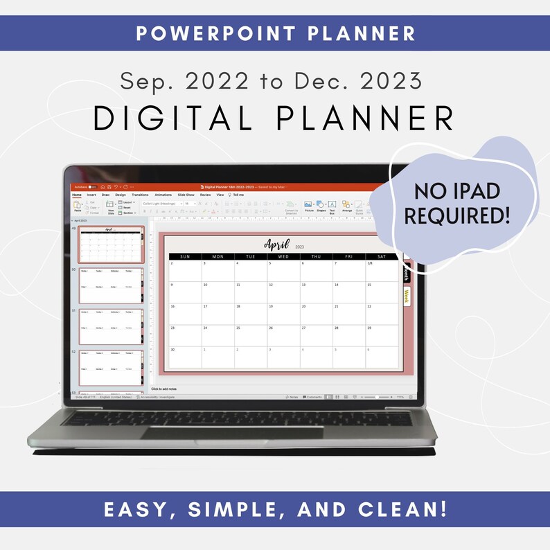 2022-2023 Digital Planner Powerpoint Planner Non-ipad Planner Easy 16 ...