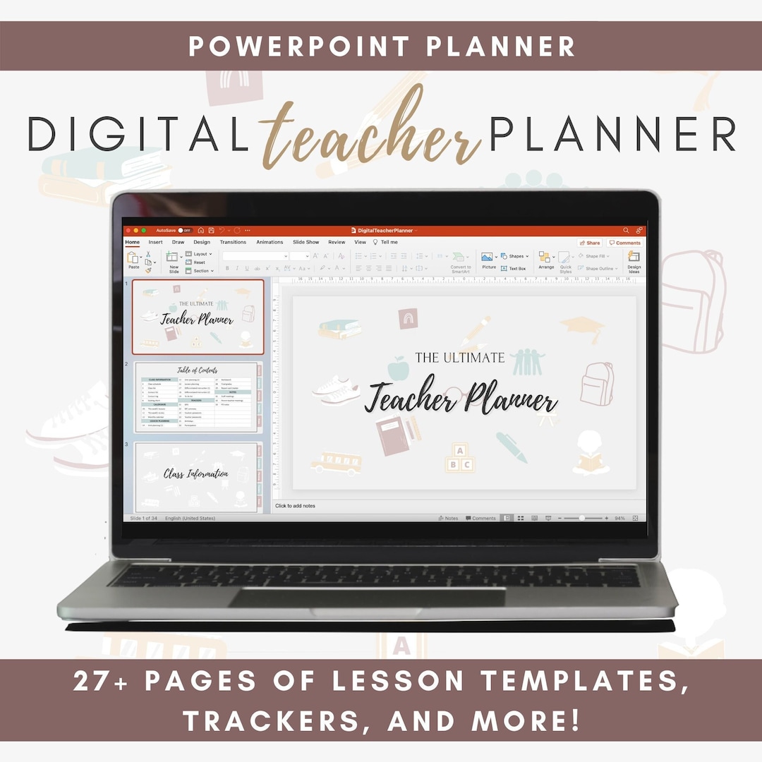 Digital Teacher Planner | Customizable Powerpoint Template - Etsy