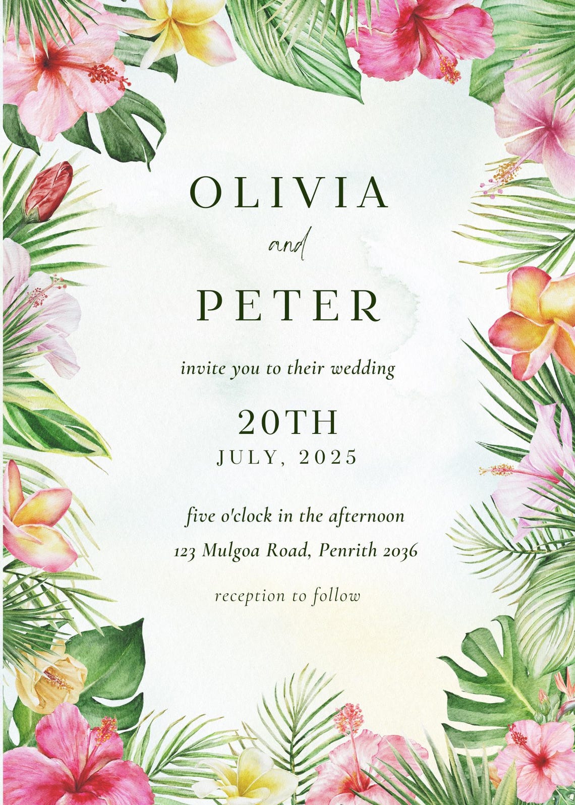 Tropical Wedding Editable Invitation - Etsy
