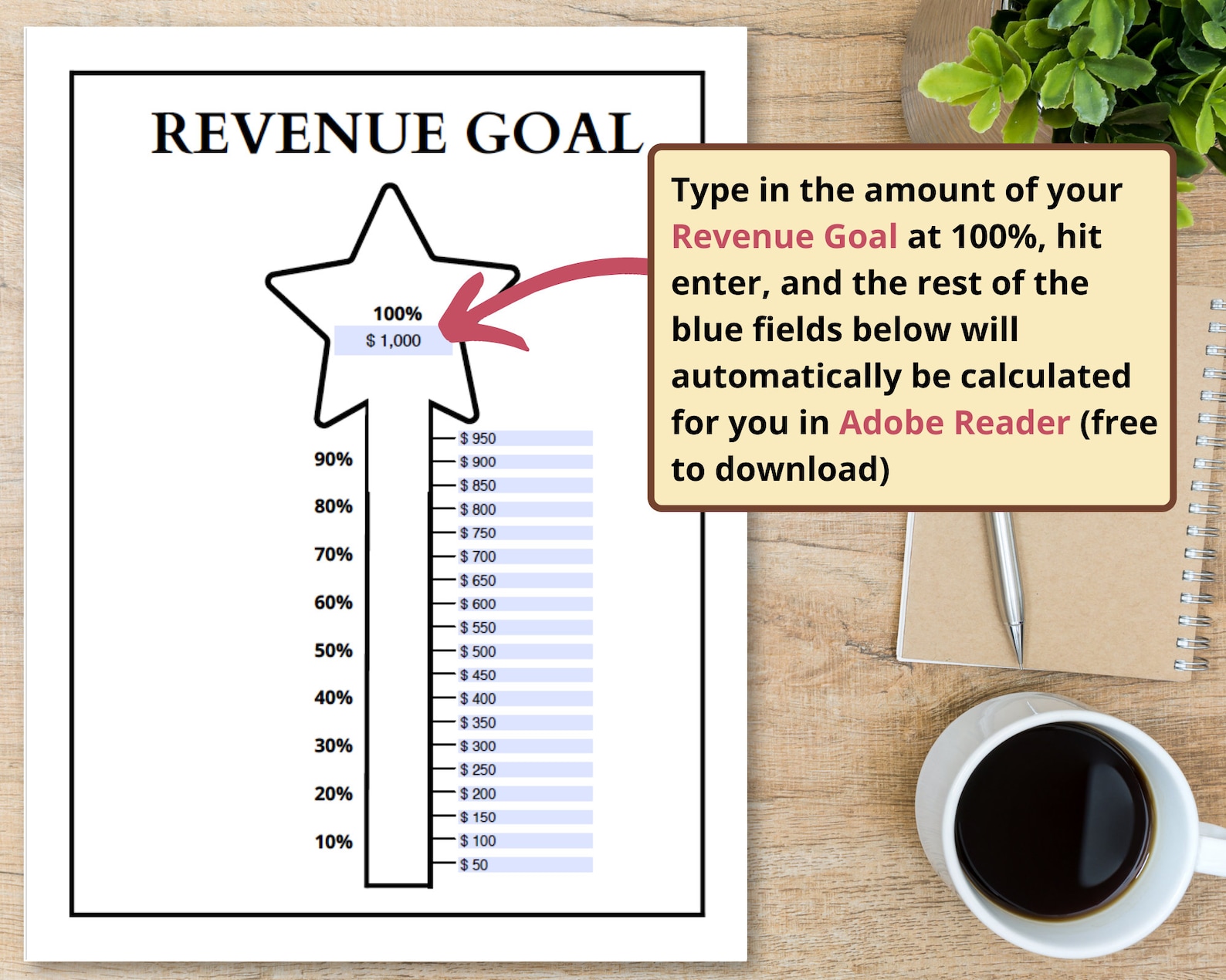 Revenue Goal Tracker Printable | Sales Goal Tracker | Fillable ...