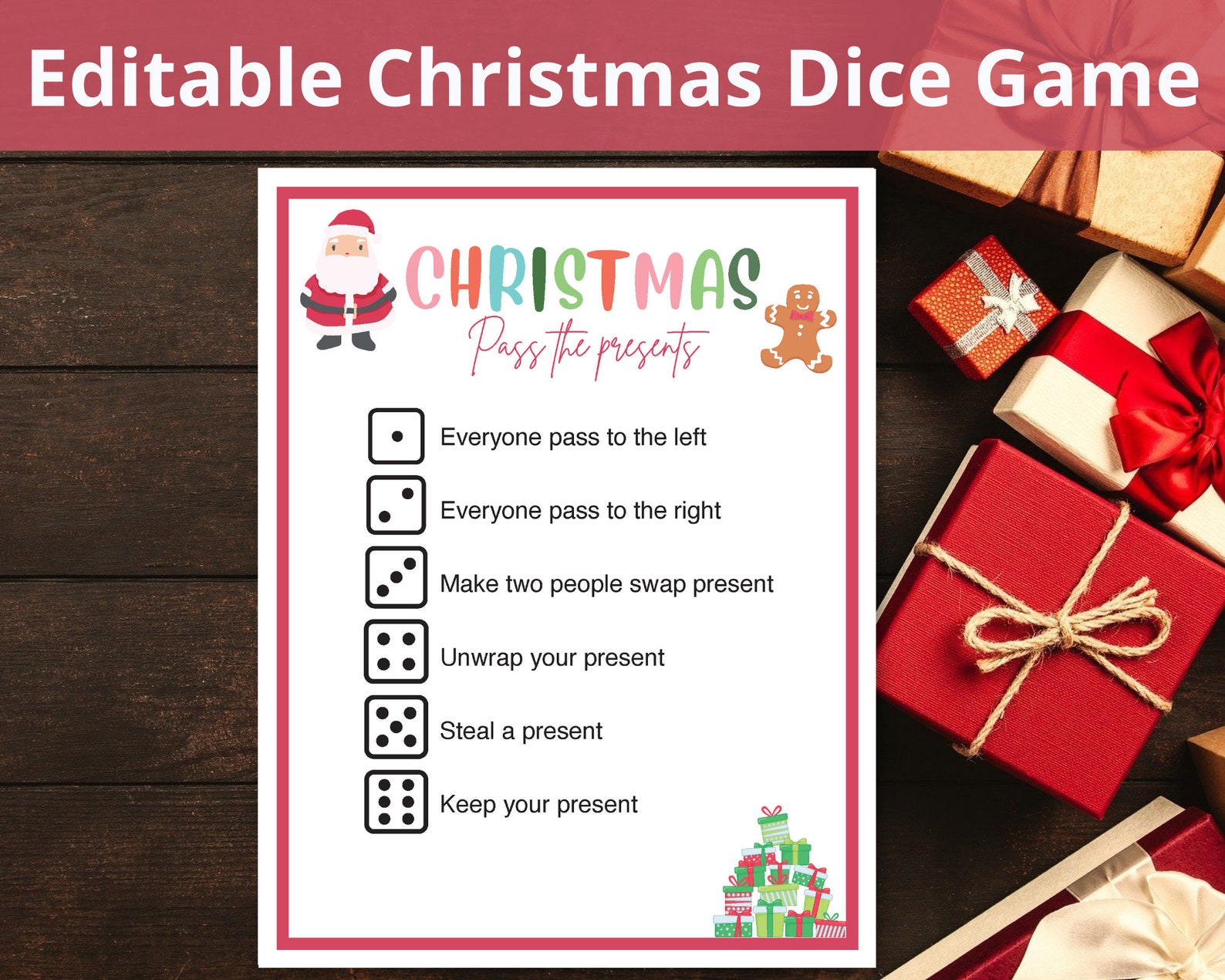 Editable Gift Exchange Dice Game | Printable Pass the Gift Dice Game ...