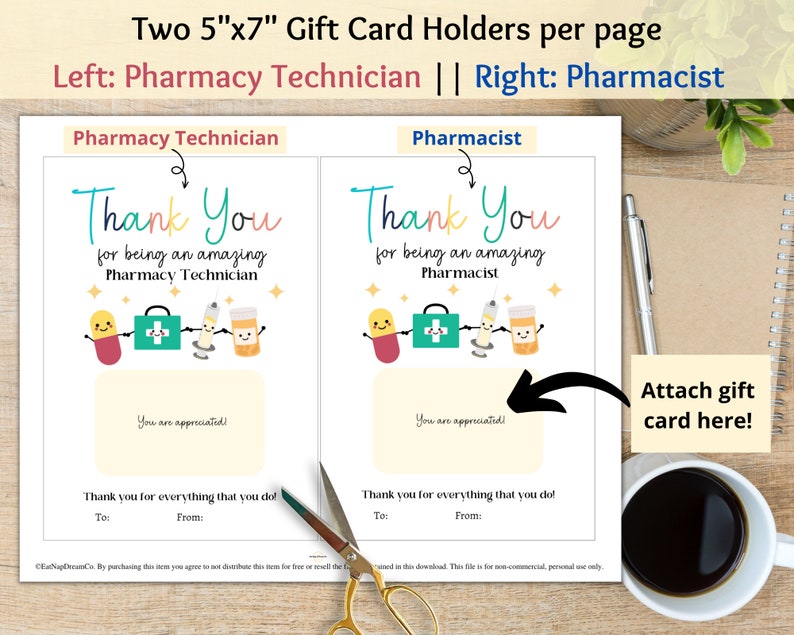 Printable Pharmacy Technician and Pharmacist Gift Card Holder ...