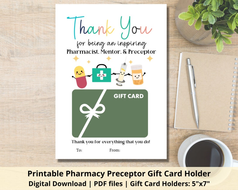 Printable Pharmacy Preceptor Gift Card Holder | Pharmacist Preceptor ...