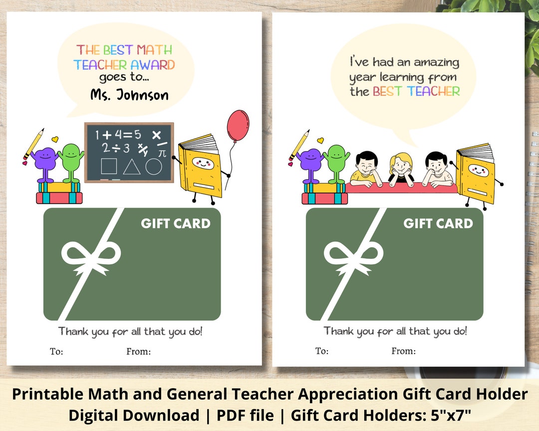 Math Teacher Gift Card Holder | Printable Teacher Gift Card Holder ...