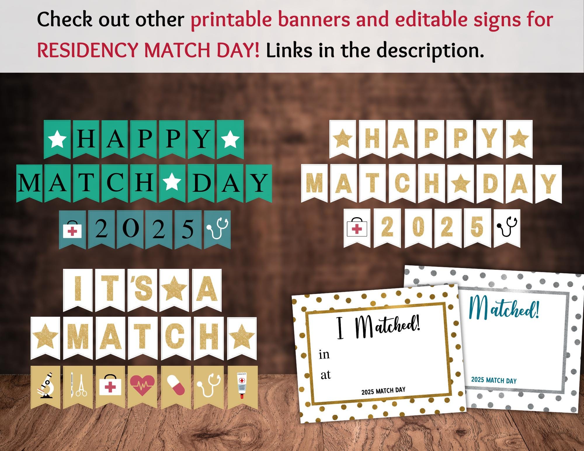 Editable Residency Match Day Sign 2025 | Printable I MATCHED Gold ...