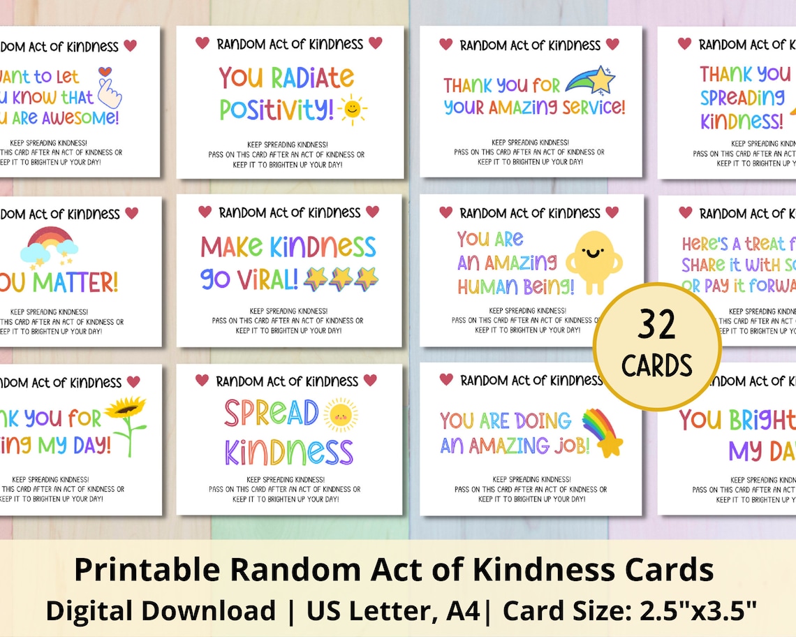 Random Act of Kindness Cards Printable Act of Kindness Cards - Etsy