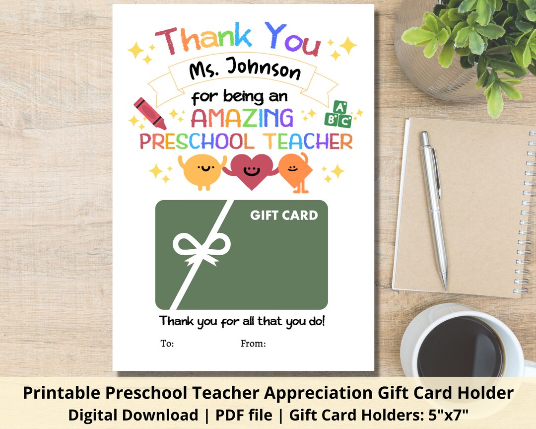 Preschool Teacher Appreciation Gift Card Holder | Printable Daycare ...