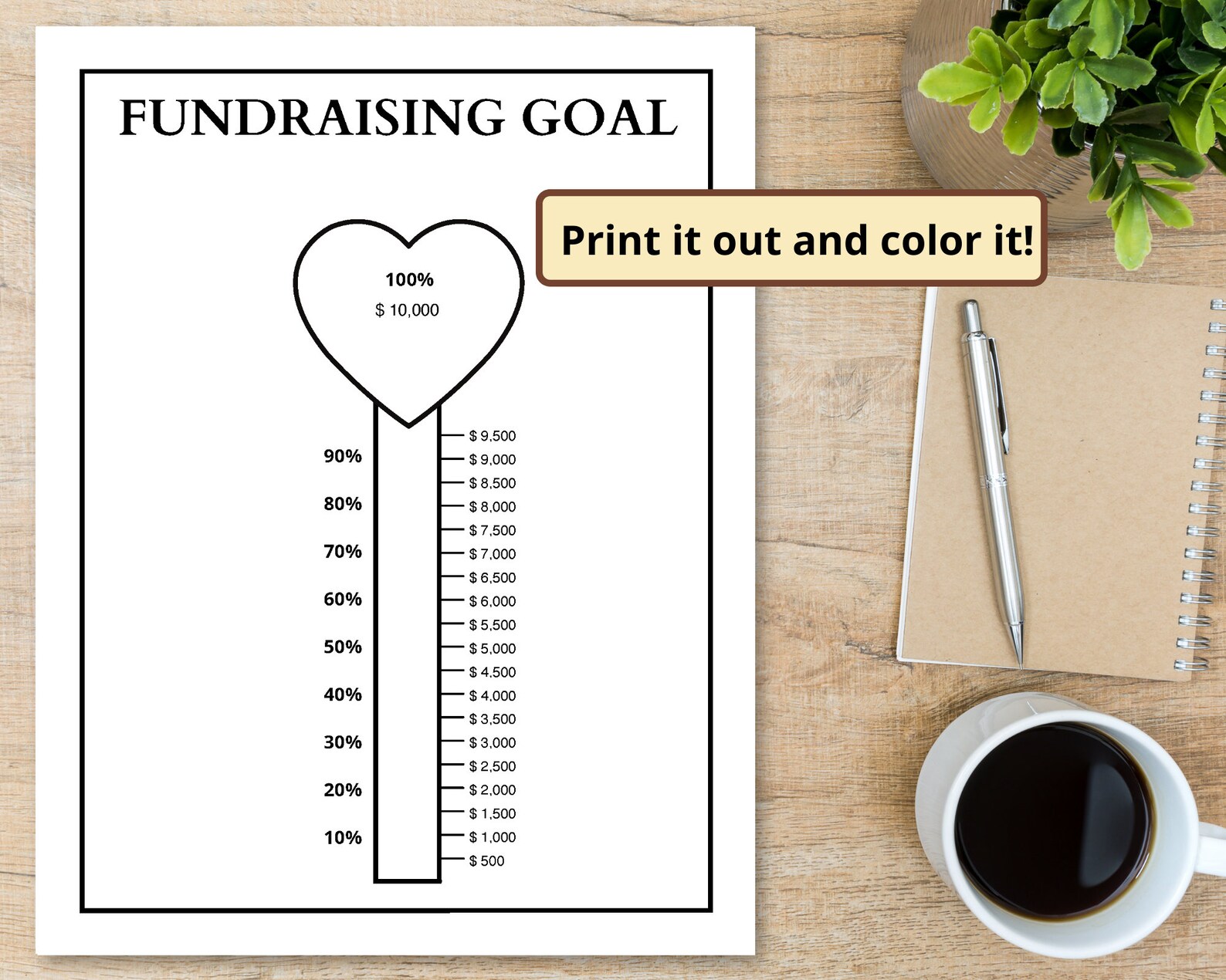 Fundraising Goal Tracker Printable Donation Goal Tracker Fillable