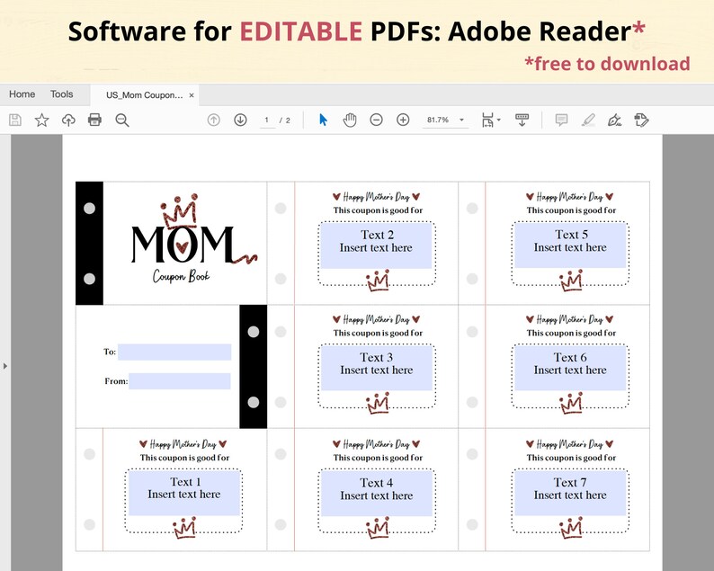 Printable Mother's Day Coupon Book Editable Mom's Coupon Book Rose Gold ...