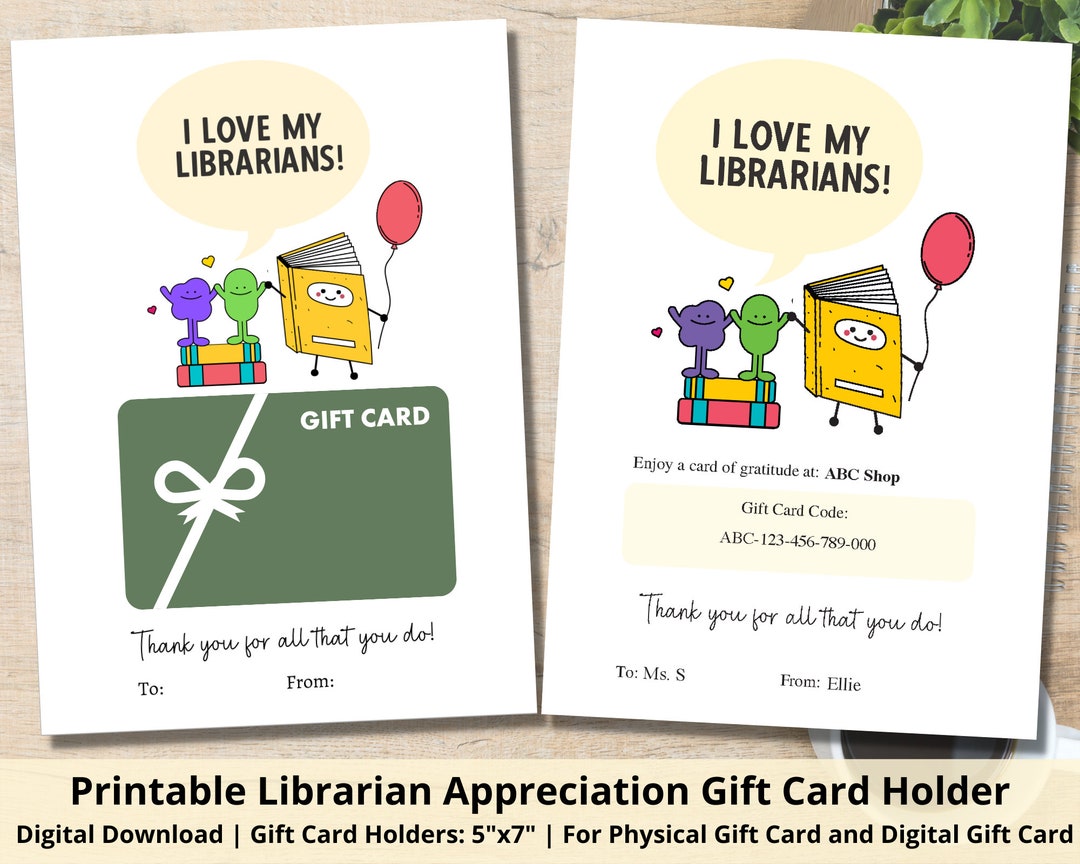 Librarian Appreciation Gift Card Holder | Printable Librarian Gift Card ...