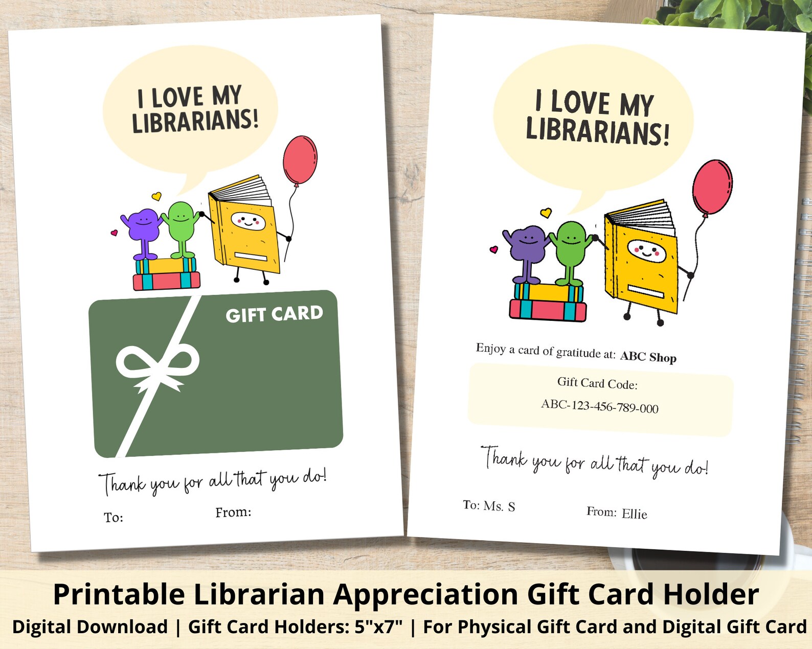 Librarian Appreciation Gift Card Holder | Printable Librarian Gift Card ...