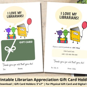 Librarian Appreciation Gift Card Holder | Printable Librarian Gift Card ...