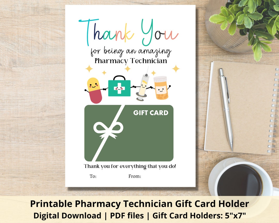 Printable Pharmacy Technician Gift Card Holder | Pharmacy Tech Gift ...