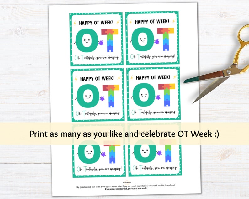 Occupational Therapy Week Printable Gift Tags | Happy OT Week Favor ...