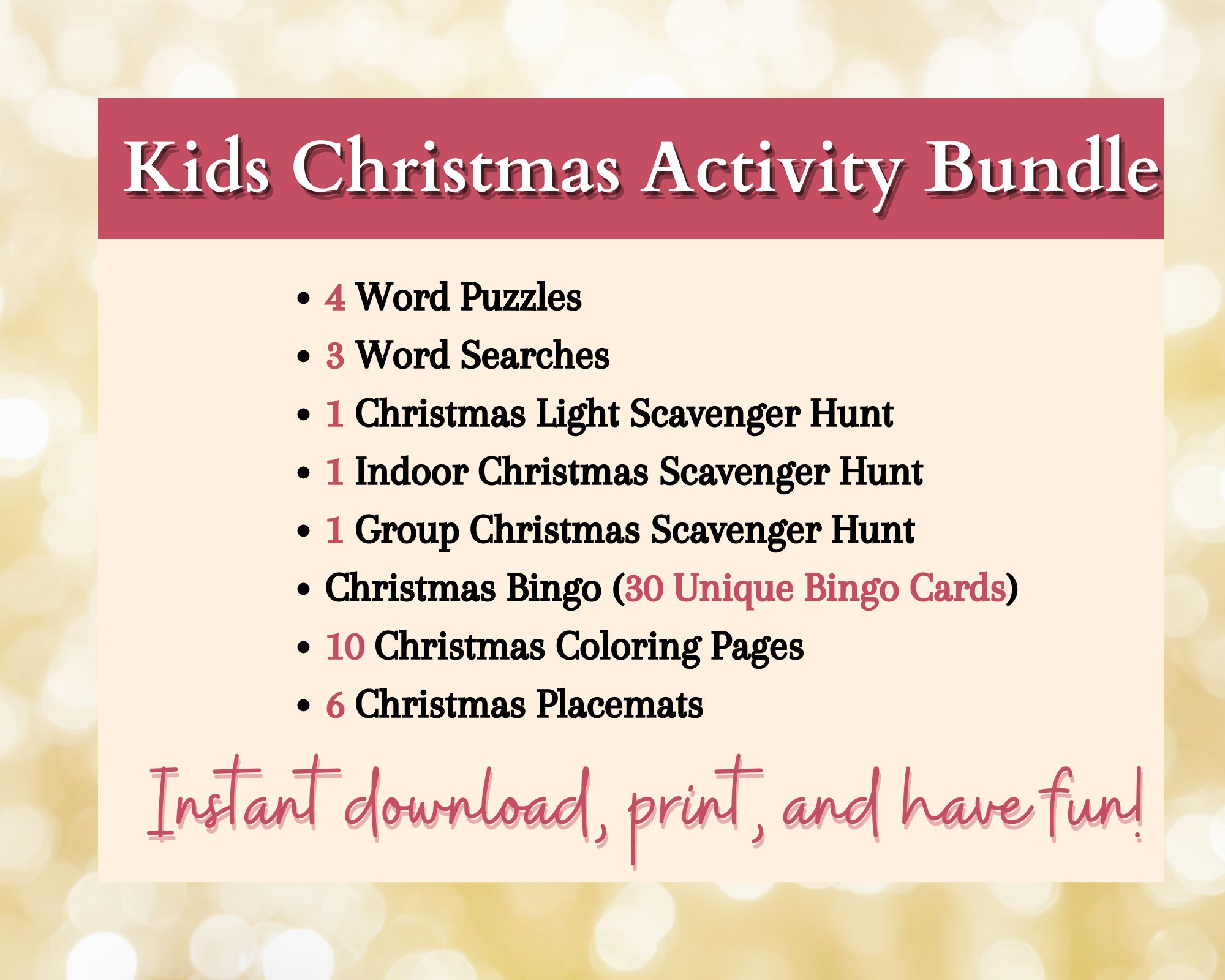 Kids Christmas Activities Bundle Printable Christmas Games - Etsy