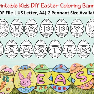Kids Easter DIY Coloring Banner Crafts | Printable Happy Easter DIY ...