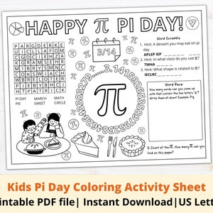 Printable Kids Pi Day Coloring Activity Sheet | Kids Pi Day Worksheet ...