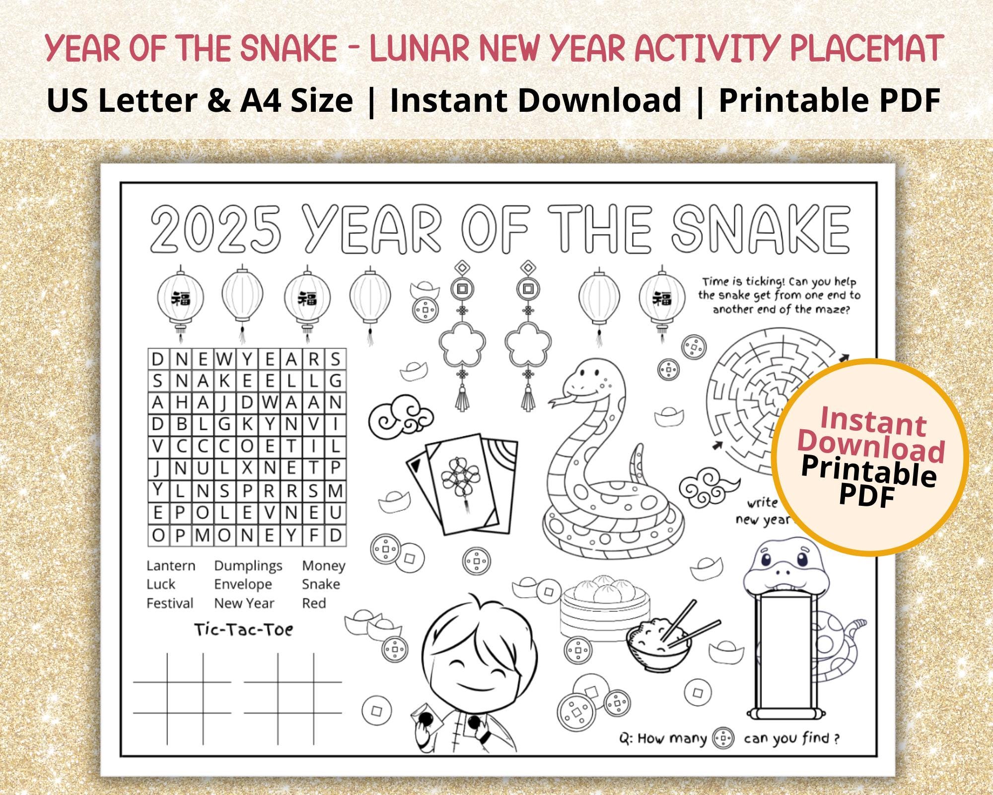 2025 Lunar New Year Placemat | Year of the Snake | Printable Coloring ...