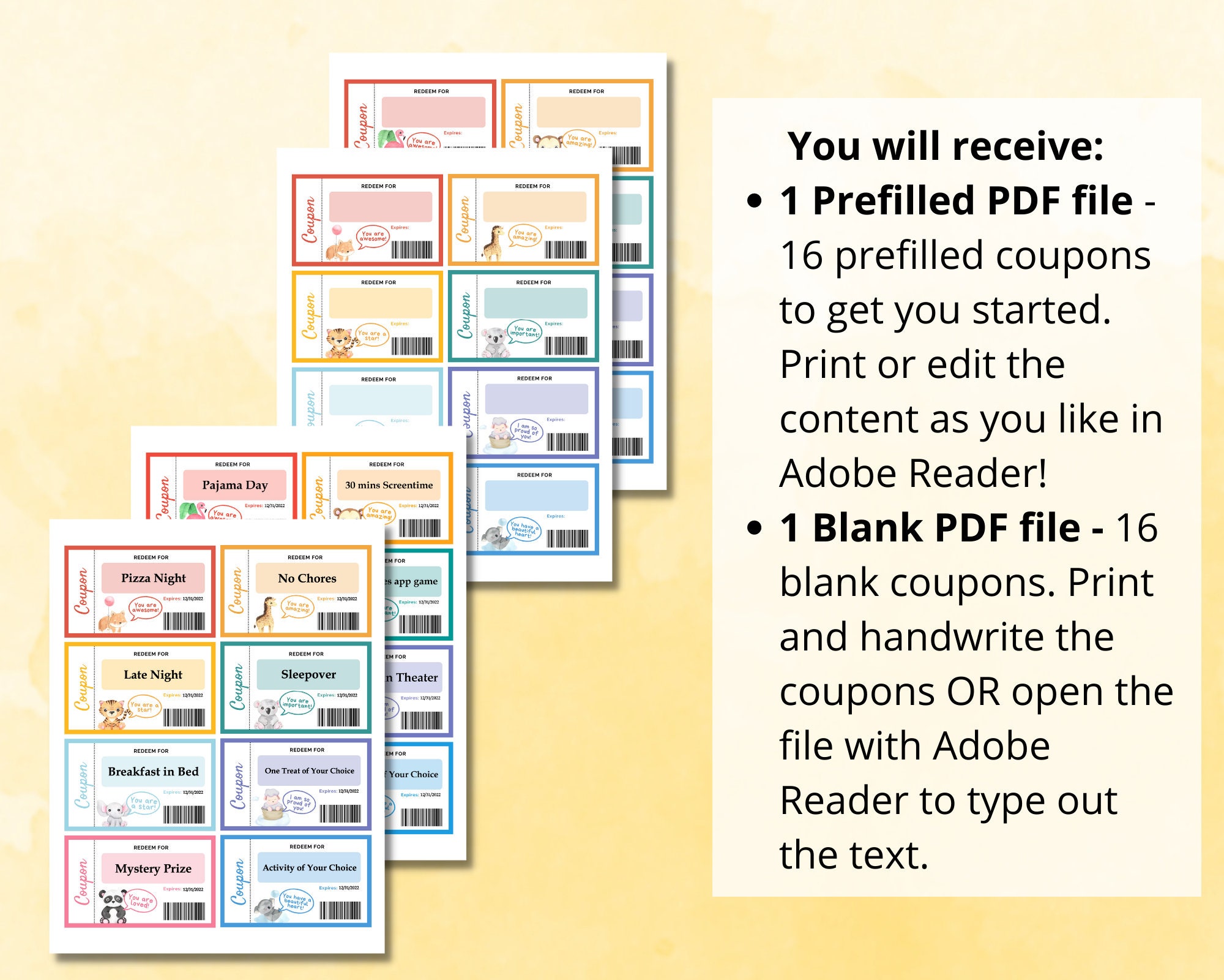 Editable Kids Coupons | Printable Kids Reward Cards | Animal Coupons ...