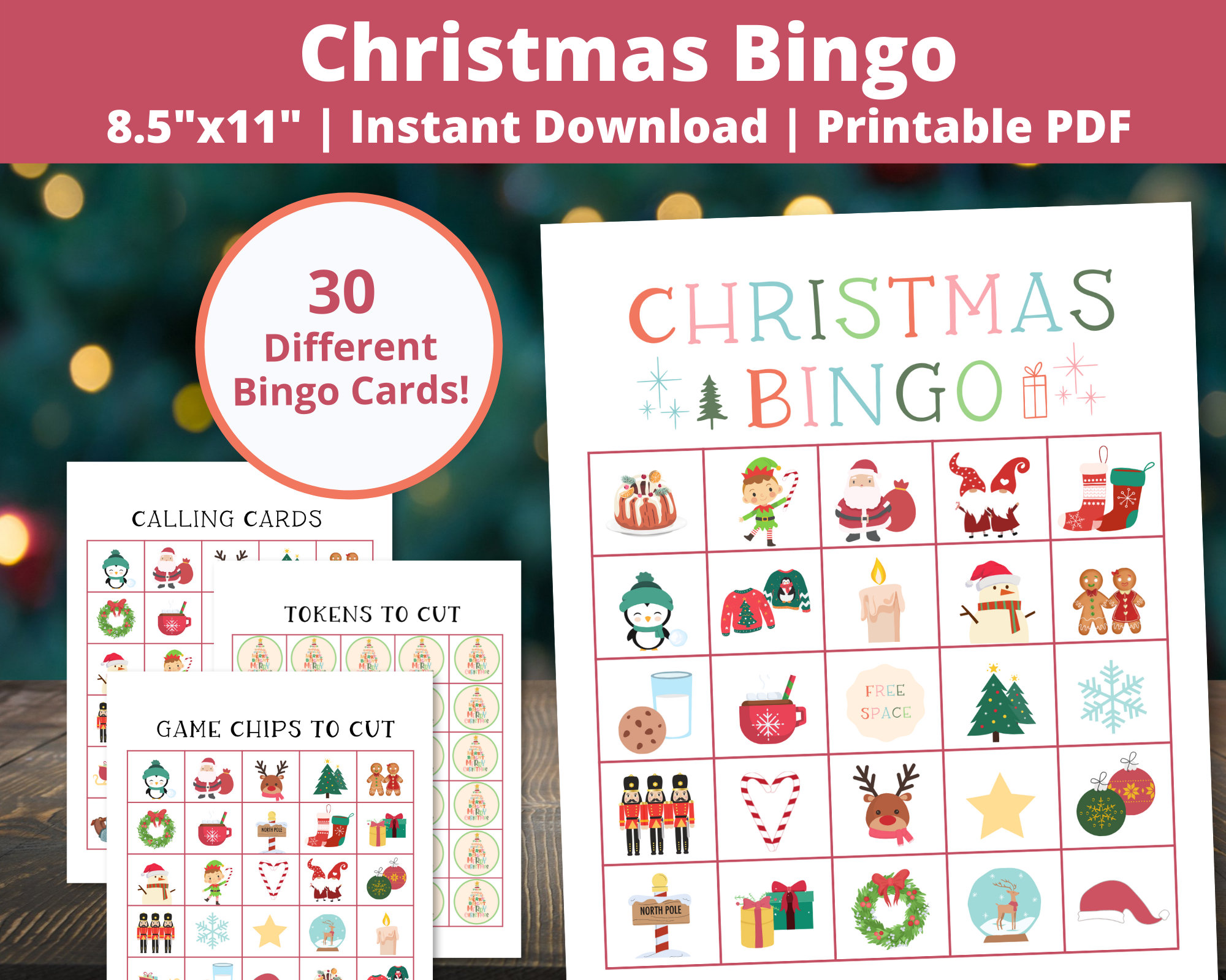 Christmas Bingo Printable | 30 Printable Bingo Cards | Christmas Party ...