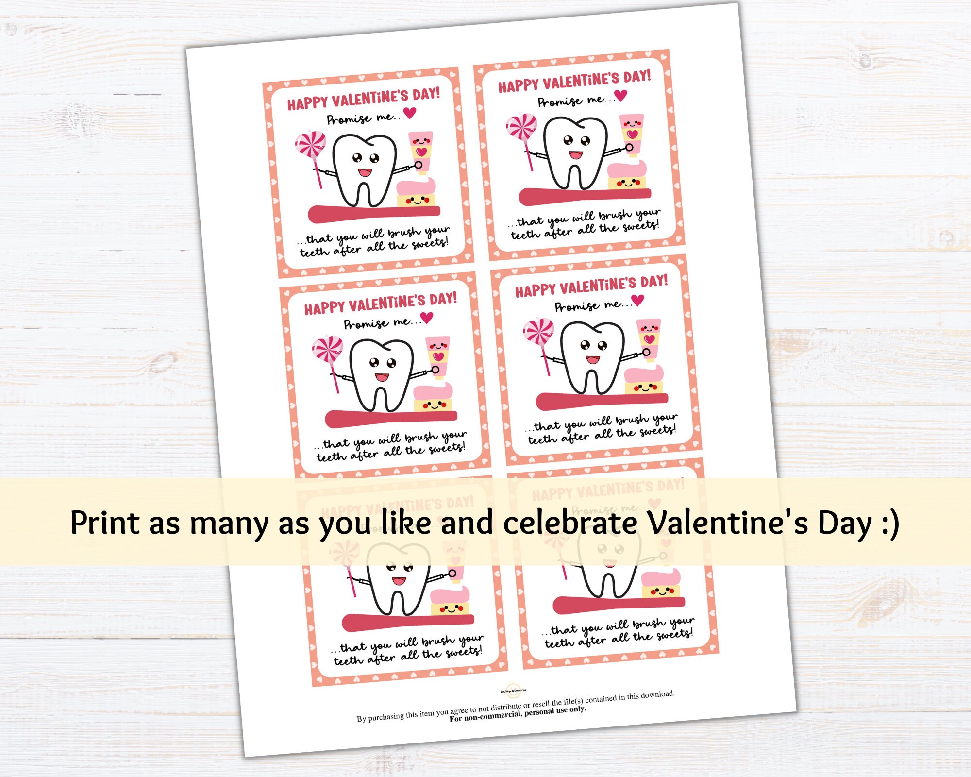 Printable Valentine's Dental Gift Tags Printable Valentines Tooth Favor ...