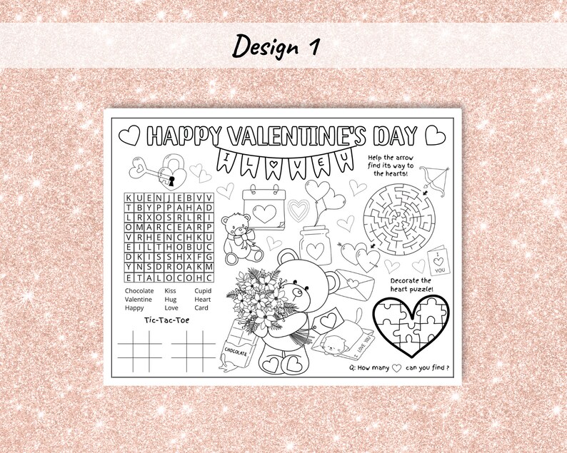Kids Valentine Coloring Placemat Bundle | Printable Valentine's Day ...