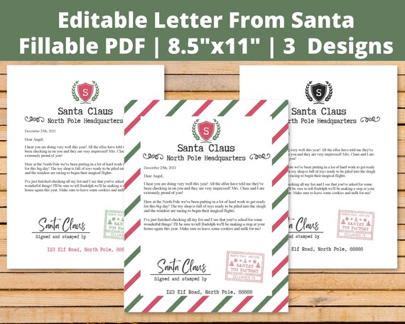 Editable Letter From Santa Claus Editable PDF Personalized | Etsy