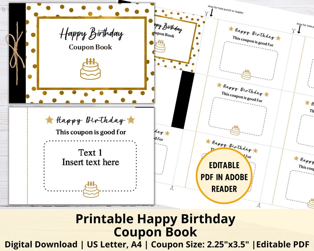 Printable Birthday Coupon Book Template | Editable Birthday Coupon Book ...