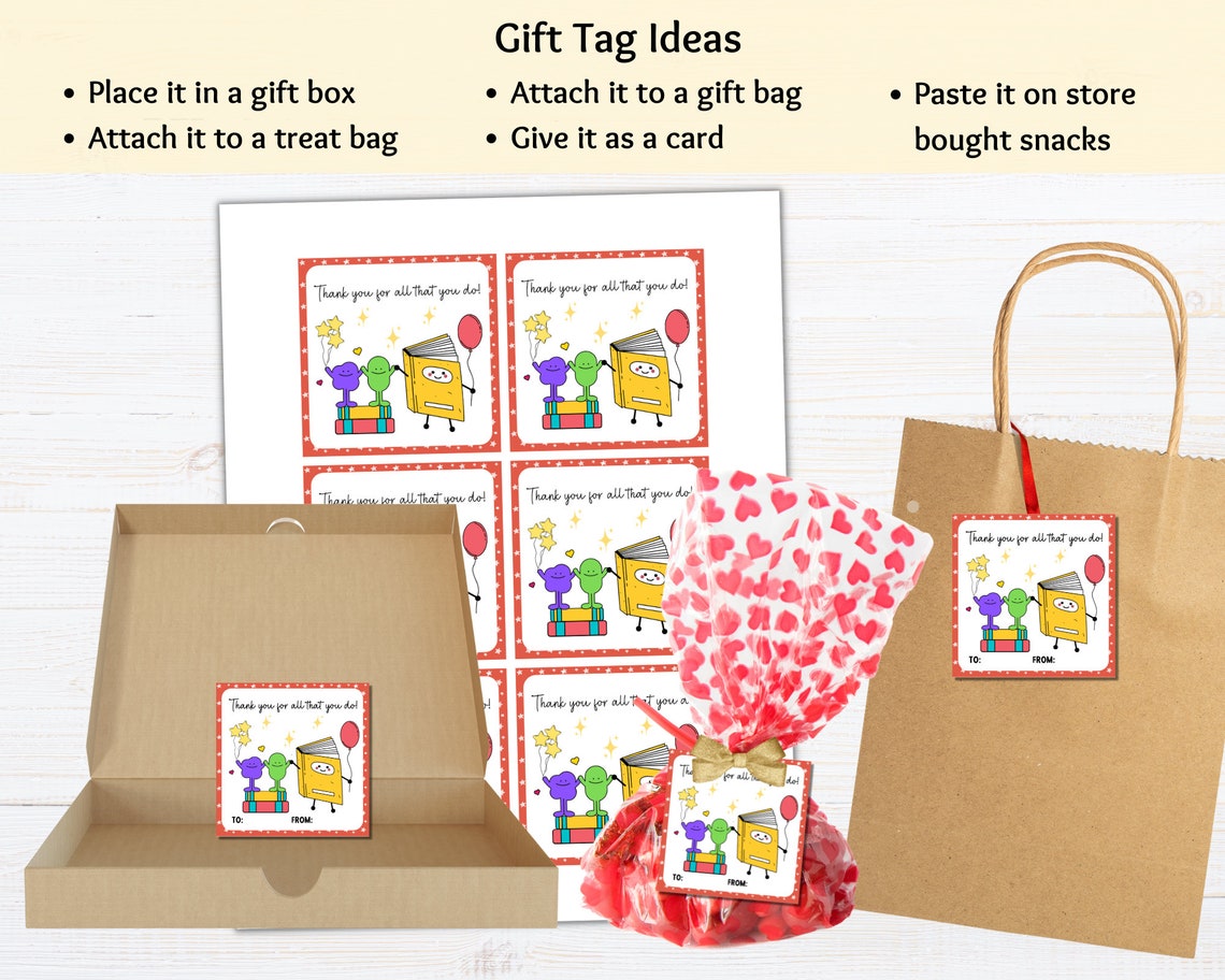Printable Librarian Teacher Appreciation Gift Tags Teacher Appreciation ...