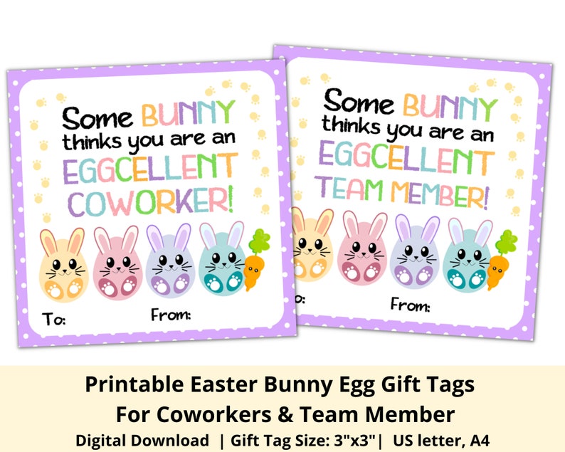 Easter Gift Tag for Coworker and Team Member Printable Easter Bunny ...