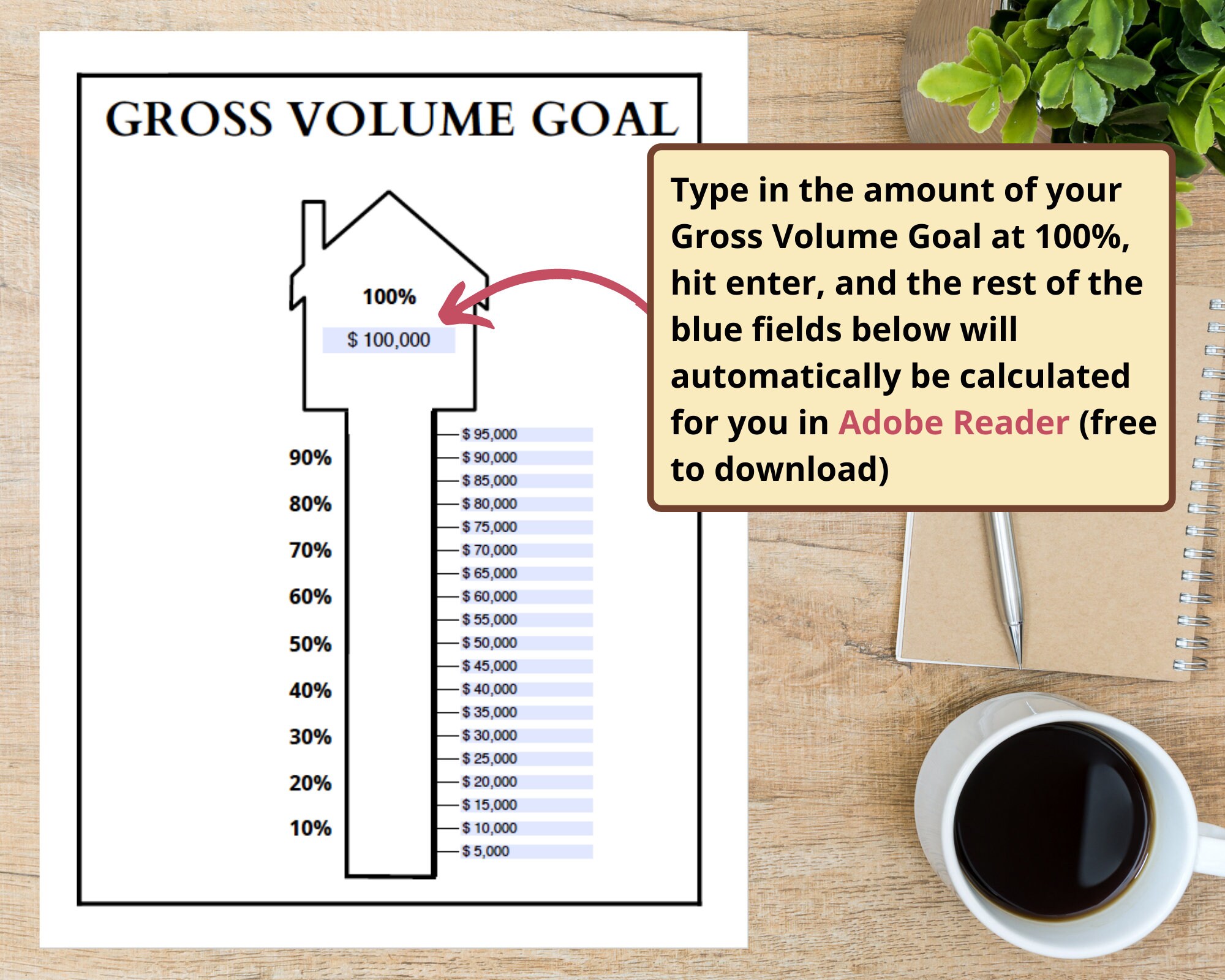Gross Volume Goal Tracker Printable | Sales Volume Goal Tracker | Gross ...
