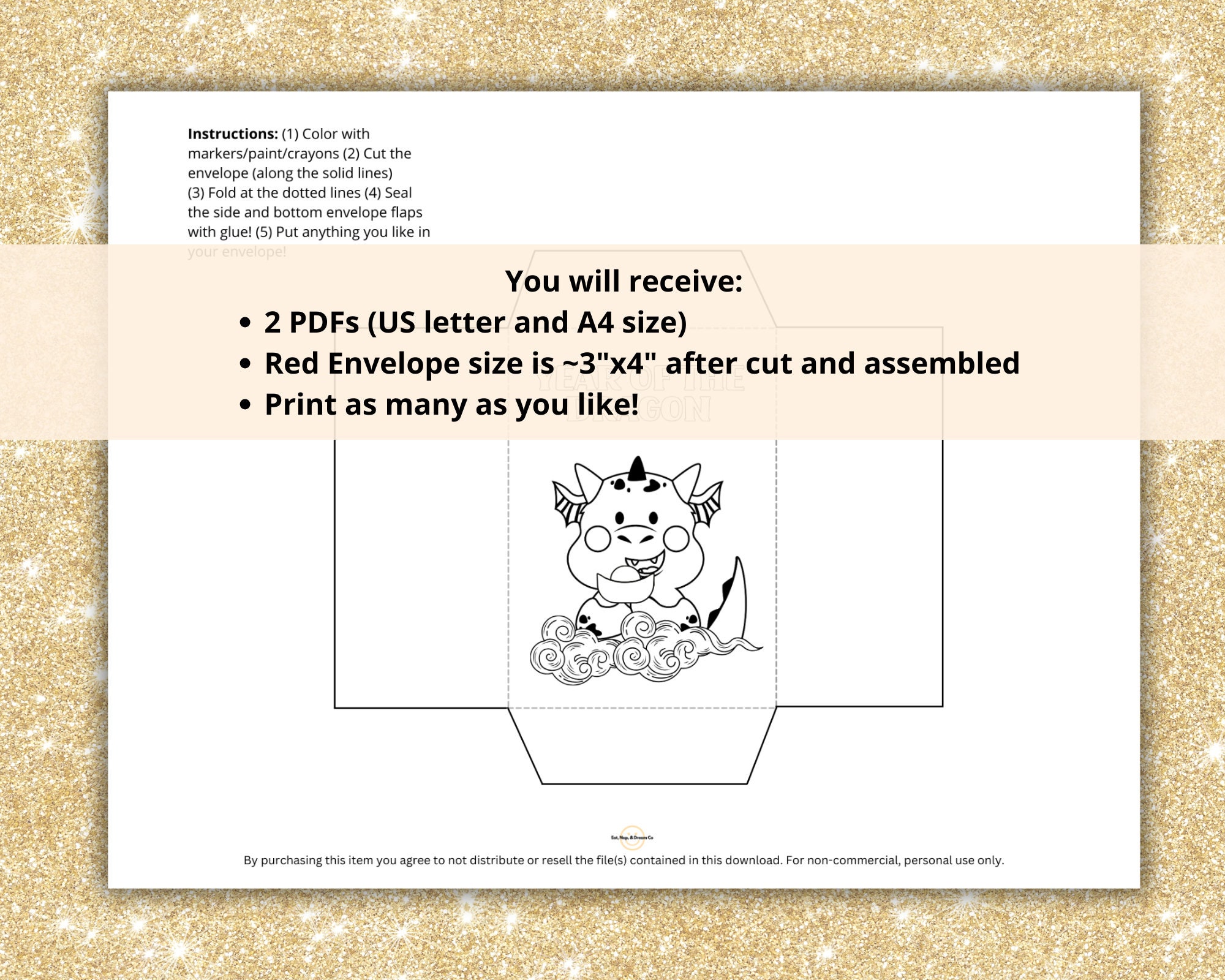 2024 Printable Lunar New Year DIY Red Envelope Year of the Dragon ...
