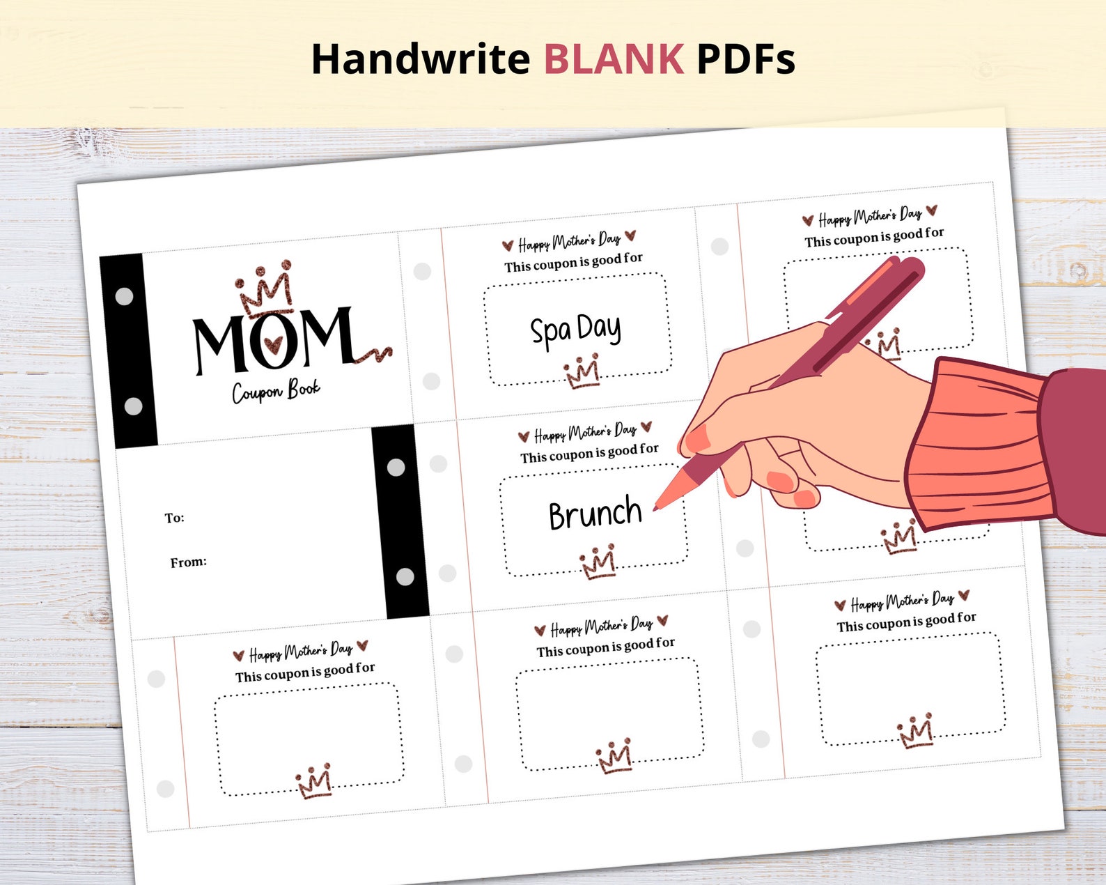 Printable Mother's Day Coupon Book Editable Mom's Coupon Book Rose Gold ...