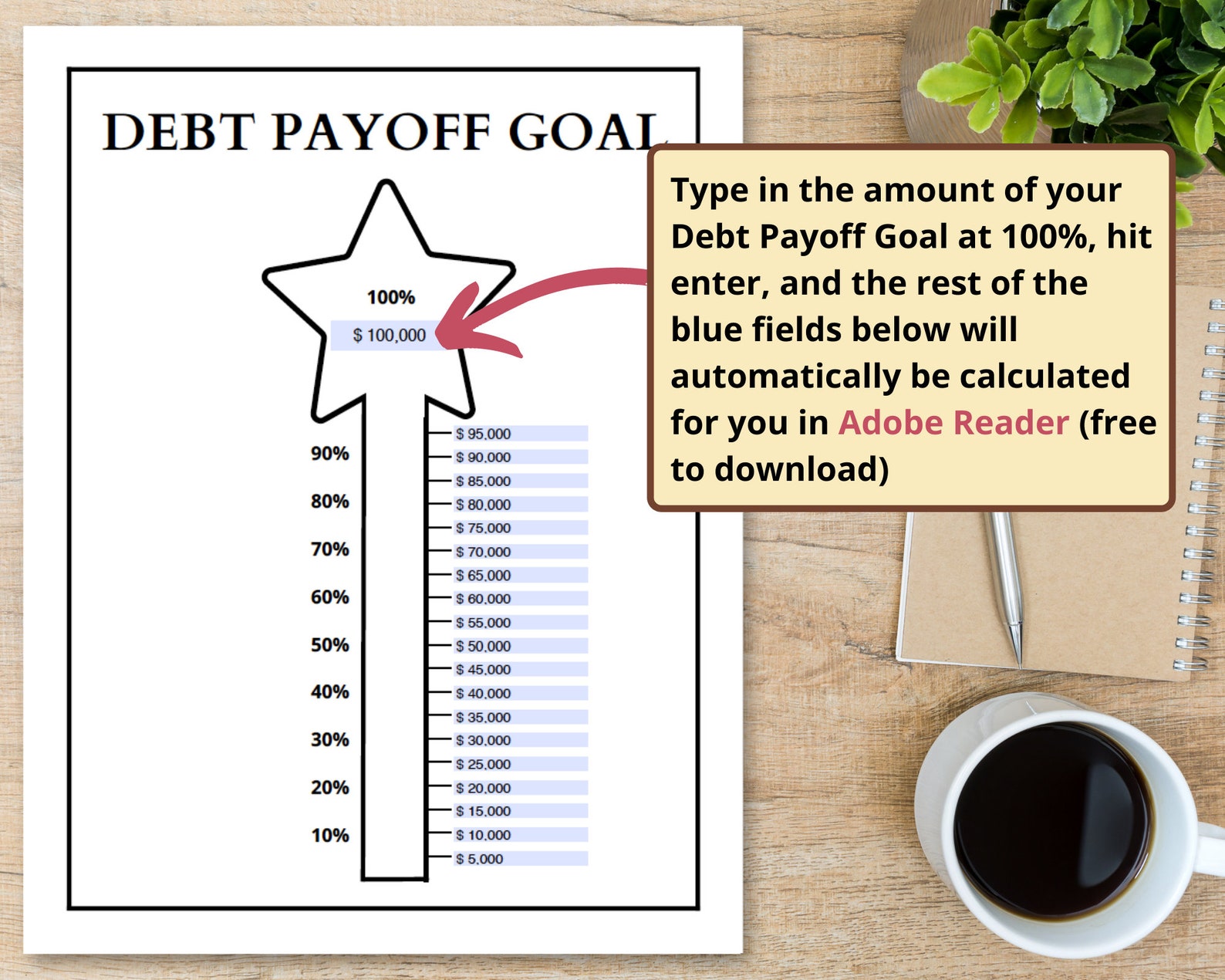Debt Payoff Goal Tracker Printable Fillable Debt Payoff Thermometer ...
