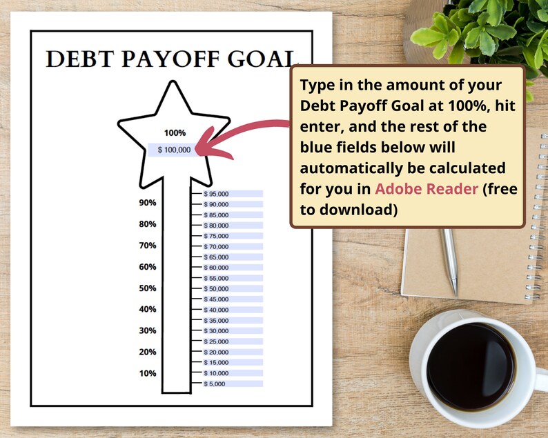 Debt Payoff Goal Tracker Printable Fillable Debt Payoff Thermometer ...