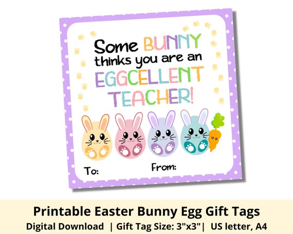 Easter Gift Tag for Teacher Printable Easter Bunny Teacher | Etsy