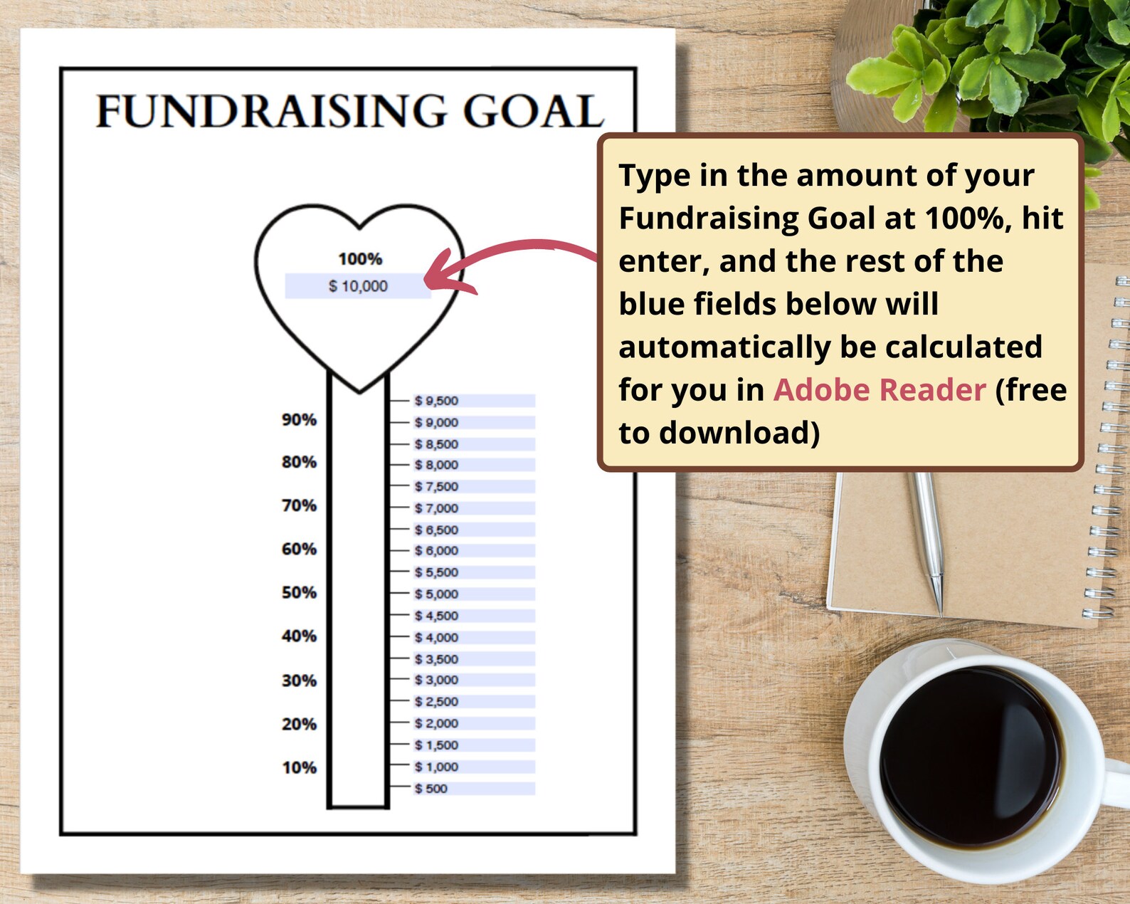 Fundraising Goal Tracker Printable | Donation Goal Tracker | Fillable ...