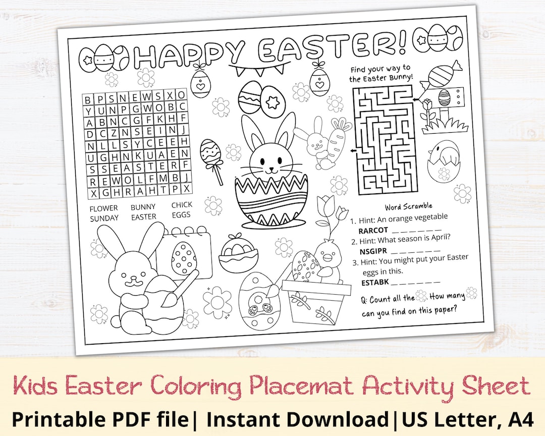 Kids Easter Placemats Printable | Easter Coloring Placemats | Classroom ...