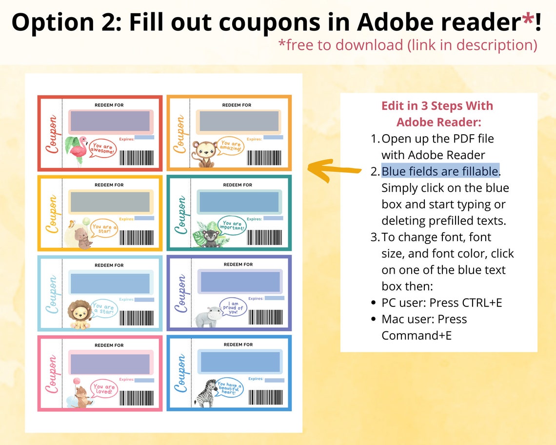 Editable Kids Coupons Printable Kids Reward Cards Animal Coupons ...