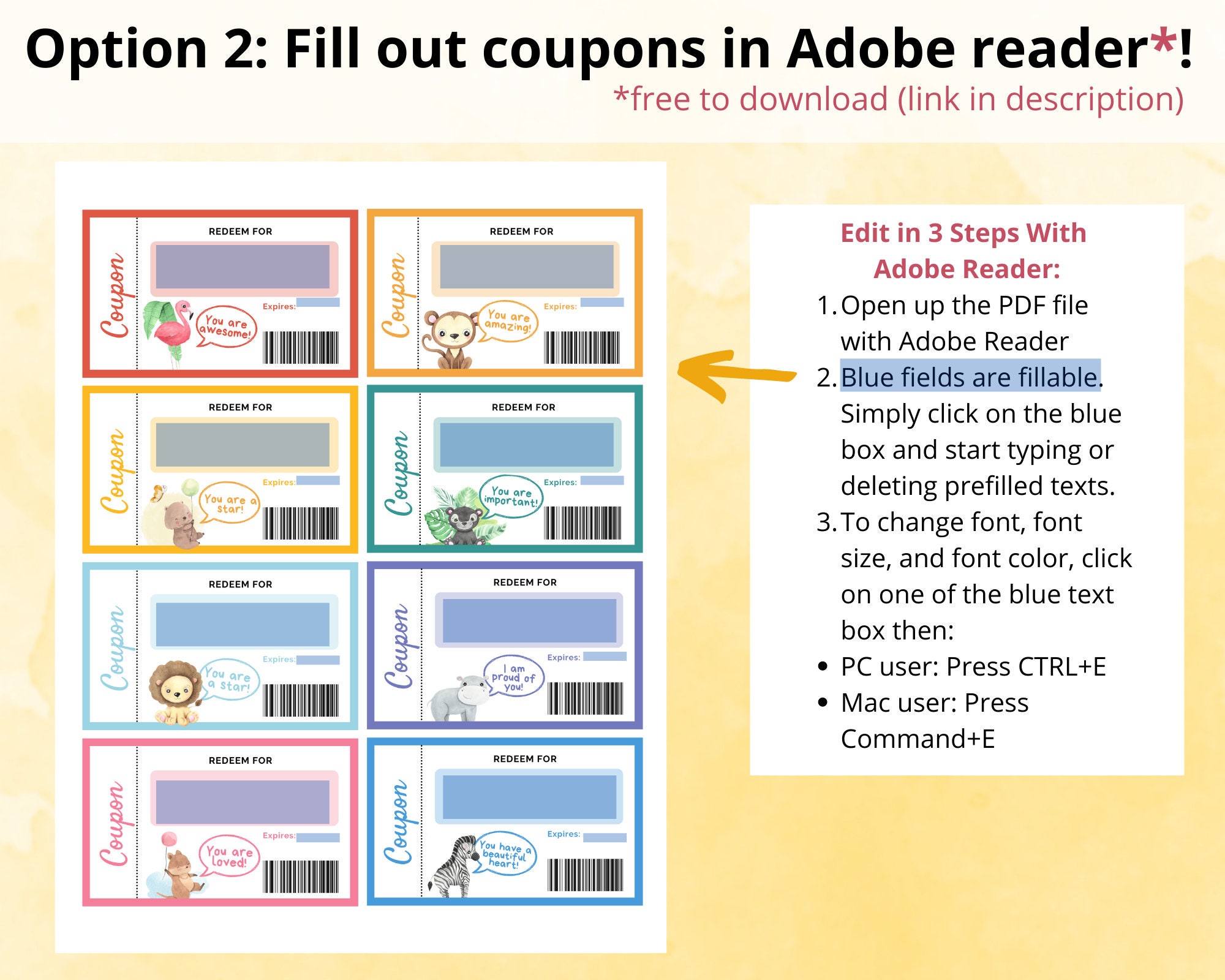 Editable Kids Coupons | Printable Kids Reward Cards | Animal Coupons ...