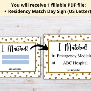 Editable Residency Match Day Sign 2025 | Printable I MATCHED Gold ...