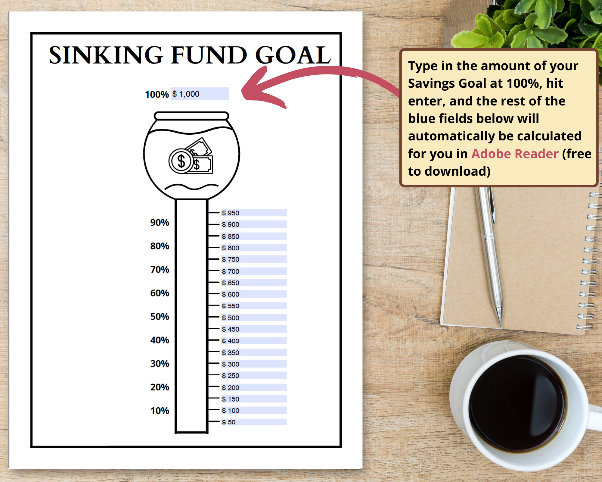 Sinking Funds Tracker Printable | Sinking Fund Thermometer | Savings ...
