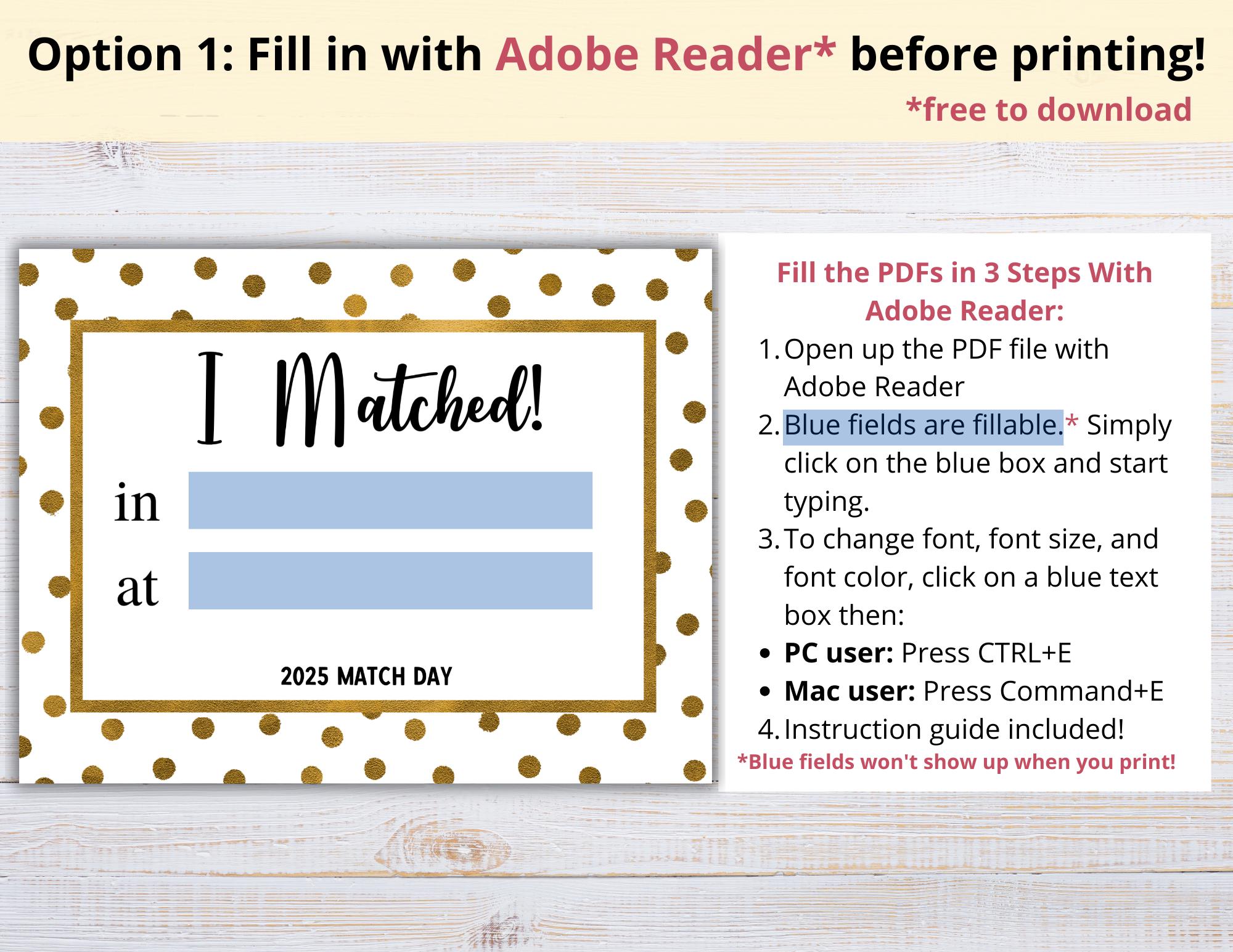 Editable Residency Match Day Sign 2025 | Printable I MATCHED Gold ...