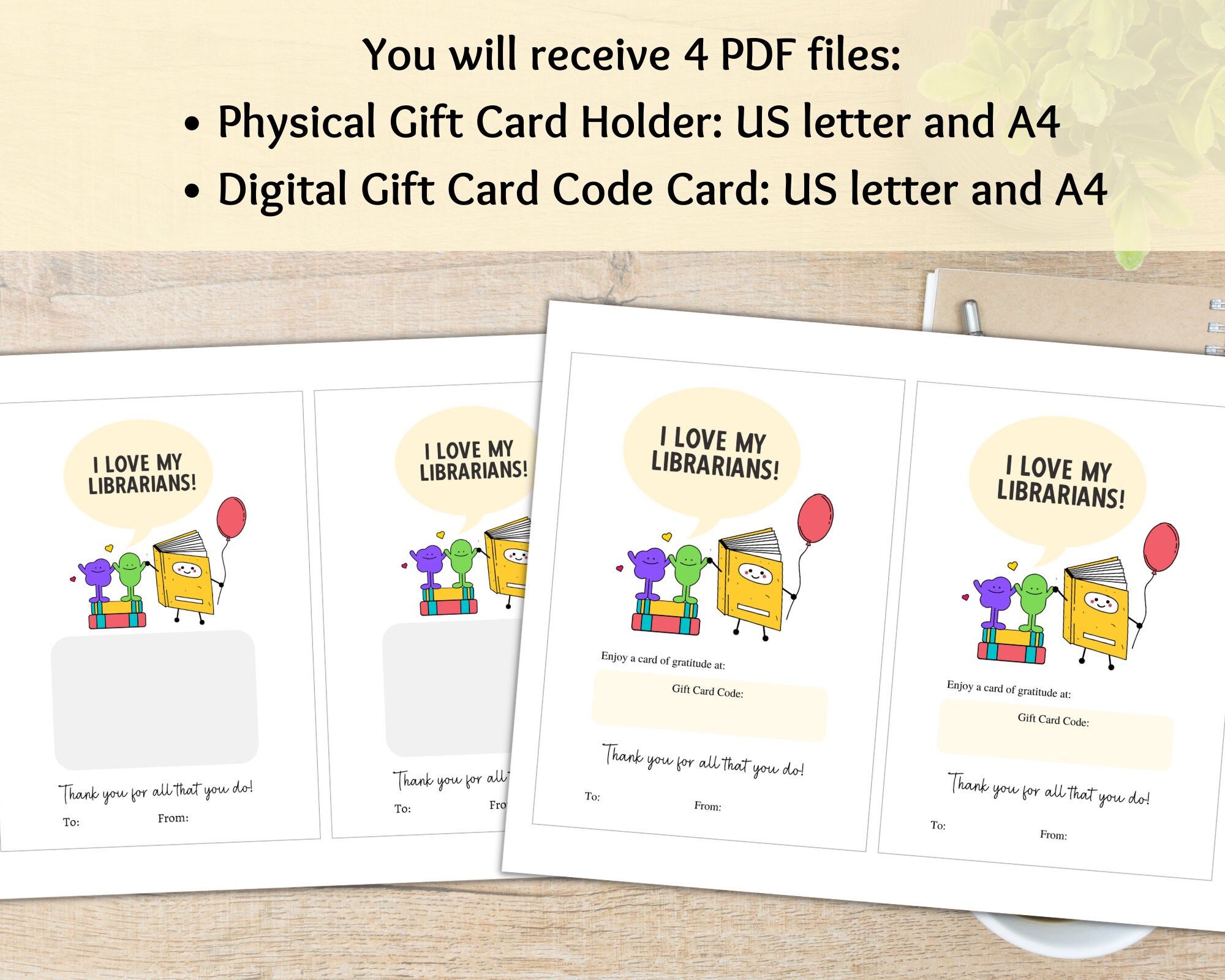 Librarian Appreciation Gift Card Holder Printable Librarian Gift Card ...