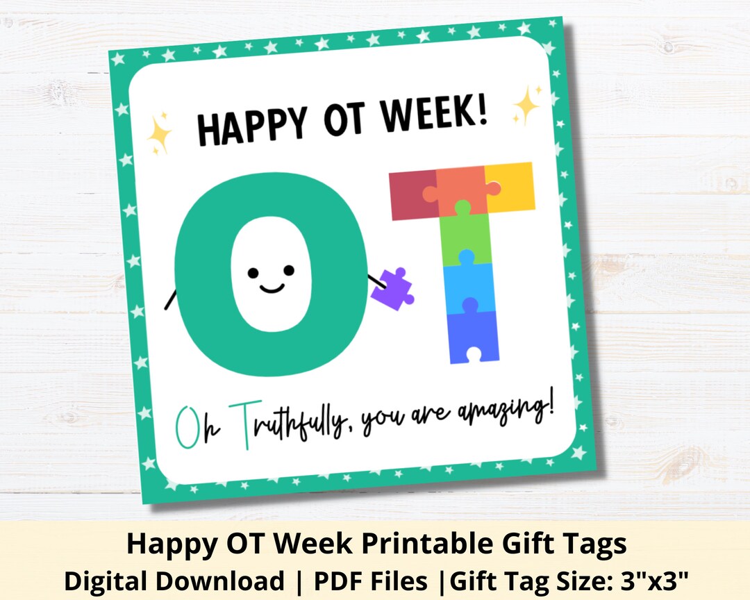 Occupational Therapy Week Printable Gift Tags | Happy OT Week Favor ...