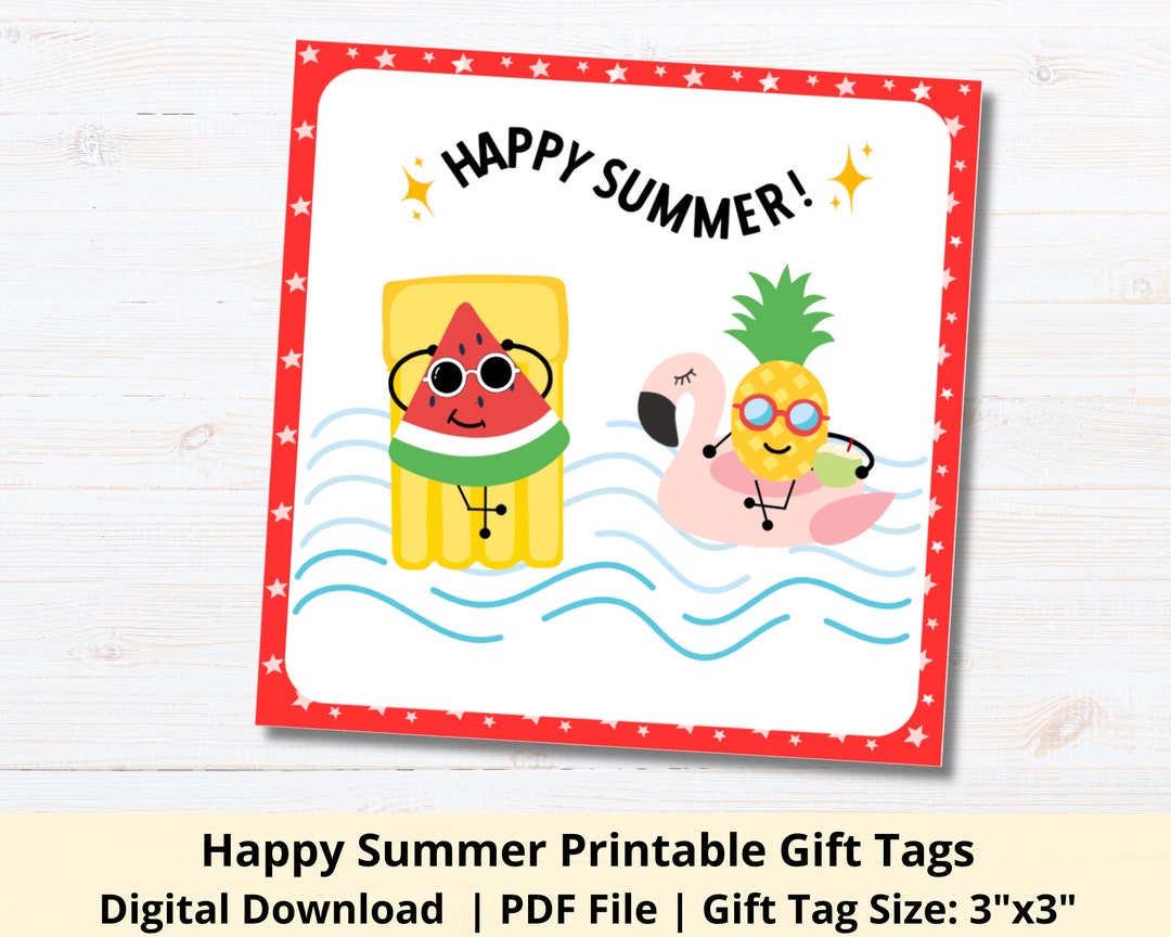 Happy Summer Celebration Printable Gift Tags | Summer Themed Favor Tags ...