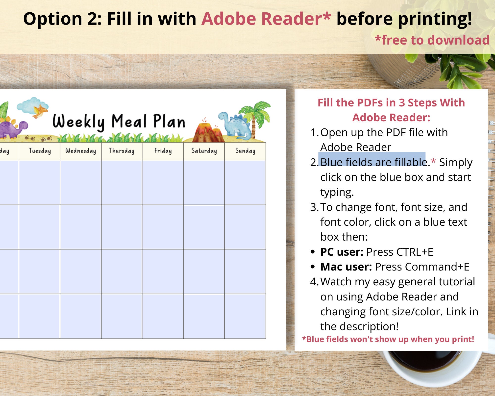 Printable Kids Weekly Meal Planner | Fillable Kids Weekly Menu ...