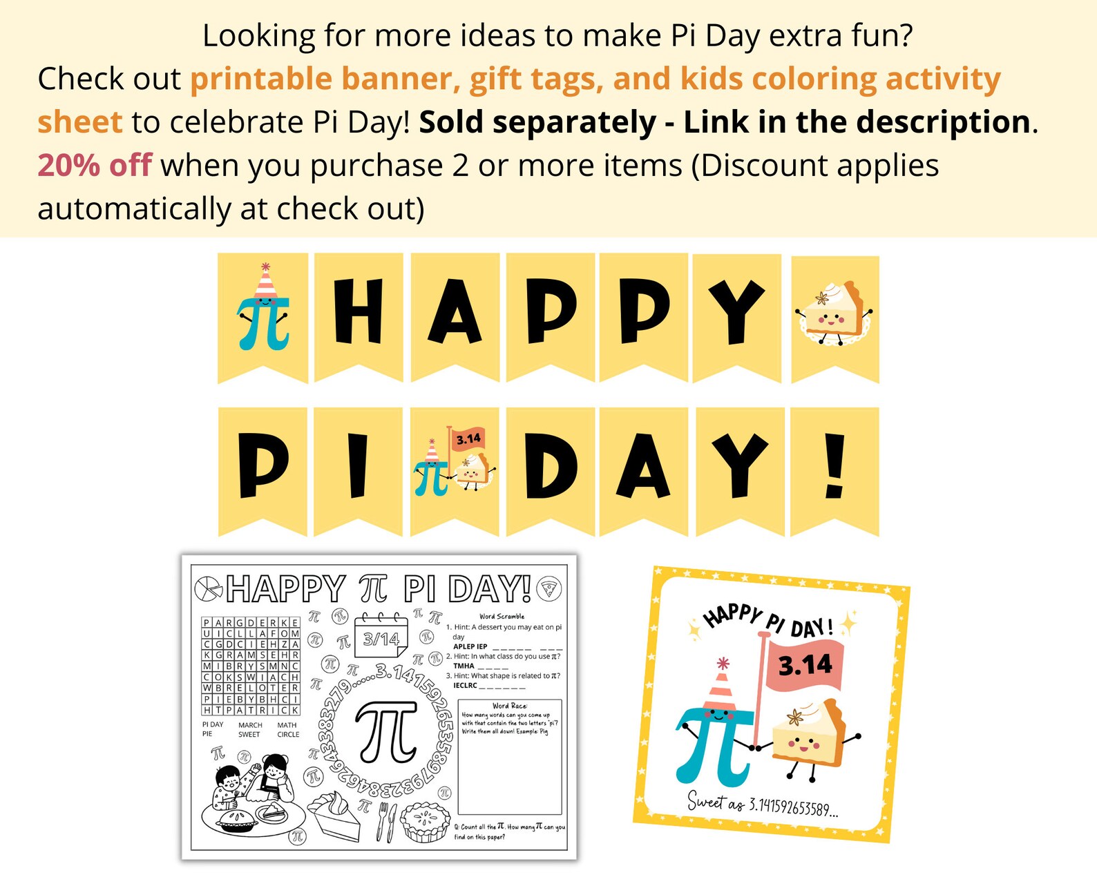 Printable Pi Day Gift Tags Pi Day Treat Tags Pi Day Snack | Etsy