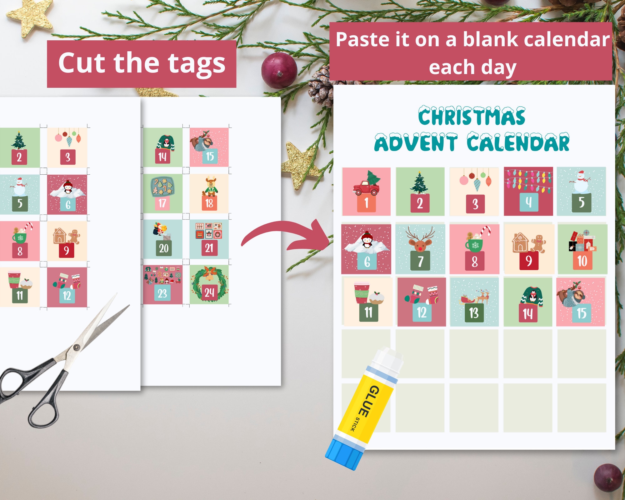 Christmas Printable Advent Calendar | Christmas Countdown Calendar ...