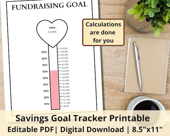 Fundraising Goal Tracker Printable Donation Goal Tracker - Etsy